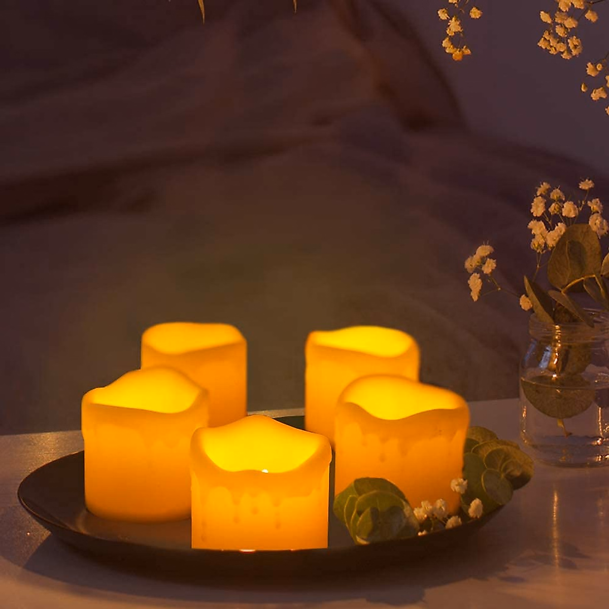 Furora LIGHTING Ivory Melting Style LED Votive Candles Pack of 12, Realistic Flickering Flame for Home and Party Décor, 2’’(W) x 2’’(H), Battery Operated