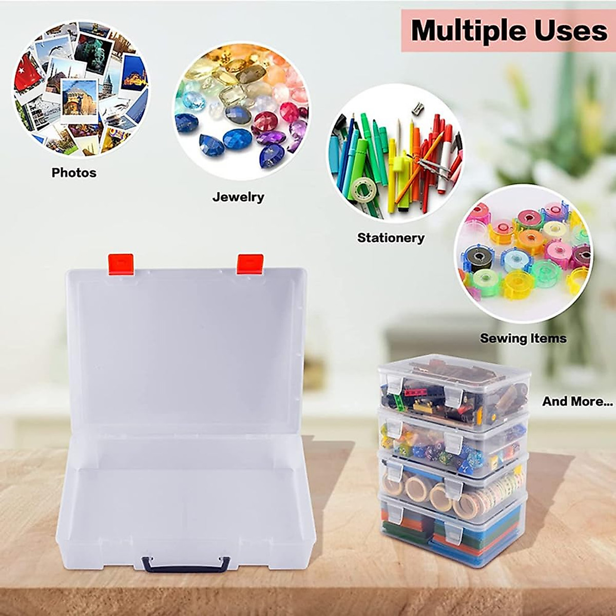 Chemlliy Portable Plastic Storage Box, Art & Craft Organizer with Handle, Clear Storage Bins Container for Organizing Tool, Craft, Bead, Lego, Sewing