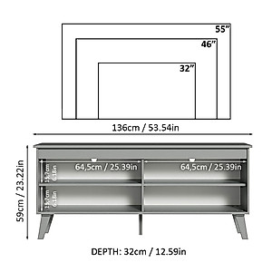 Madesa Compact TV Stand Cabinet with 4 Shelves and Cable Management for 50, 55 Inch TV Media Storage Unit Living Room and Bedroom Modern Wooden Television Media Console - Grey