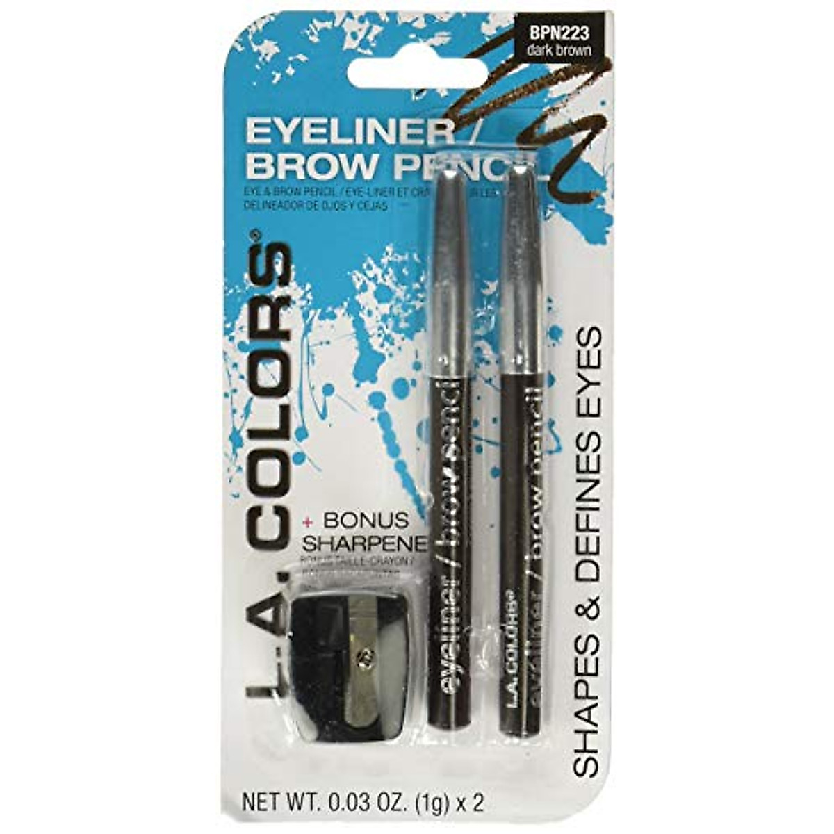 L.A. Colors 2-Piece Eyeliner/Brow Pencil with Sharpener, Dark Brown