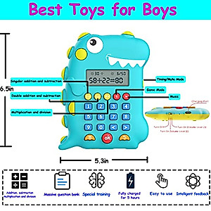 HONGID Electronic Math Games for Kids 4-6-8,Dinosaur Calculator for Kids with Music,Addition,Subtraction,Multiplication & Division,Learning Educational Toys Gifts for Boys Girls Age 4 5 6 7 8+