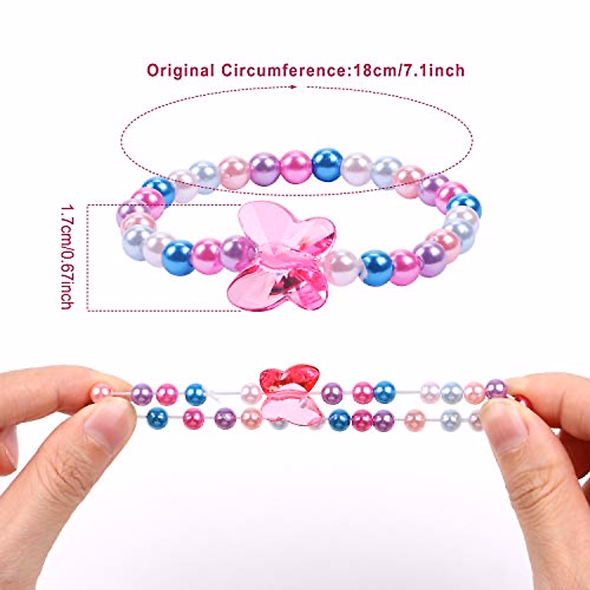 G.C Butterfly Beaded Bracelet for Girls Colorful Kids Gift Toy Stretchy Costume Jewelry Set Dress up Play Party Favors Present Crystal Friendship Jewelry for Baby Toddler Little Girl
