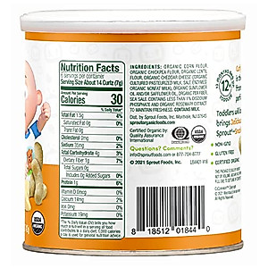 CoComelon Sprout Organic Baby Food, Toddler Snacks, White Cheddar Plant Power Curlz, 1.48 Ounce(Pack of 6)