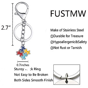 FUSTMW Autism Awareness Keychain Gifts for Autistic Colorful Puzzle Piece Key Ring Set of 2 (Autism Awareness Keychain Set)