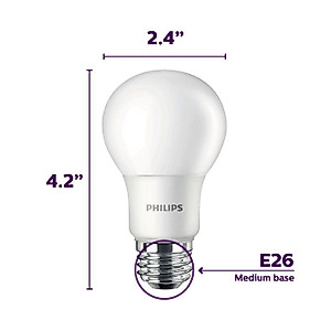 Philips LED Frosted A19 Light Bulb, Non-Dimmable, 800 Lumen, Daylight (5000K), 9W=60W, E26 Base, 16-Pack