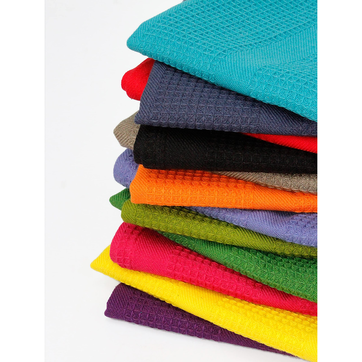Cotton Craft 12 Pack Multicolor Kitchen Towels 16x28 Inches- Pure Cotton, Absorbent Waffle Weave