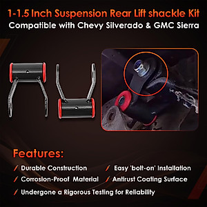 1-1.5 Inch Suspension Rear Lift Leaf Shackle Kit 2Pcs Compatible with 1988-2018 Chevy Silverado 1500 & GMC Sierra 1500 2wd 4wd Truck, Replaces# 710515