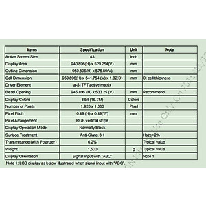 SANZAMELIN 43 inch 1920 * 1080 TFT LCD Module Screen with LVDS Interface Display and IPS Viewing Angle Panel