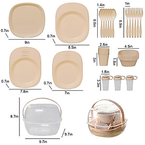 amokk 47 Pcs Plastic Cultery Sets for 6, Reusable Plates and Bowls Sets Portable Dinnerware Set for Pixcnic, Camping, Travel, Outdoor, Home Party