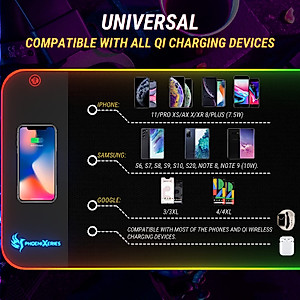 PhoeniXeries RGB Wireless Charging Mouse Pad 15W, XL 900x300x4MM Mouse Mat, RGB Mouse Pad with Wireless Charging, Keyboard Mat for Gaming