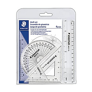 STAEDTLER math set, 4 piece portable wallet, essential for school and home use, 569 WP4,transparent