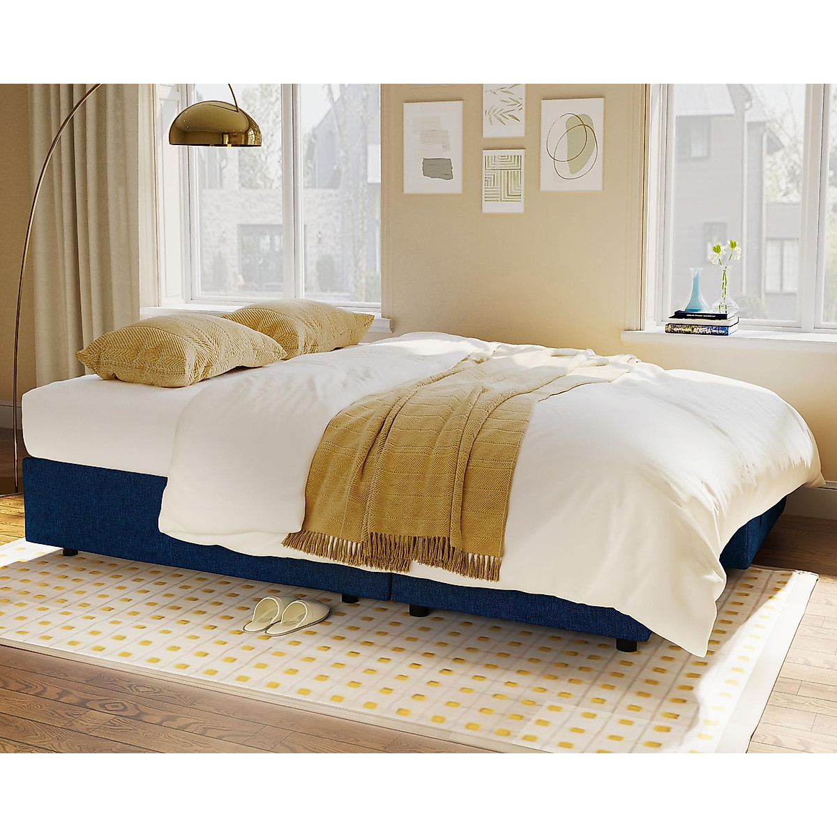 VanAcc Sofa Bed, Sleeper Sofa with Storage Chaise- 2 in 1 Pull Out Couch Sofa for Home Office, Living Room, Comfy Sofa Sleeper, Blue Linen Couch