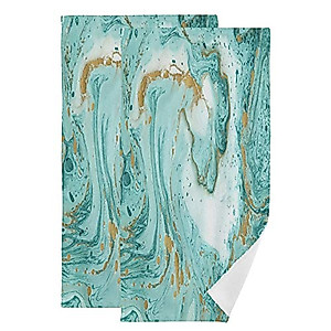 KEEPREAL Turquoise Marble Texture Print Soft Hand Towels for Bath Decorative Guest Towels Fingertip Towels for Bathroom Spa Gym (14.4 x 28.3 inch, 2-Piece)