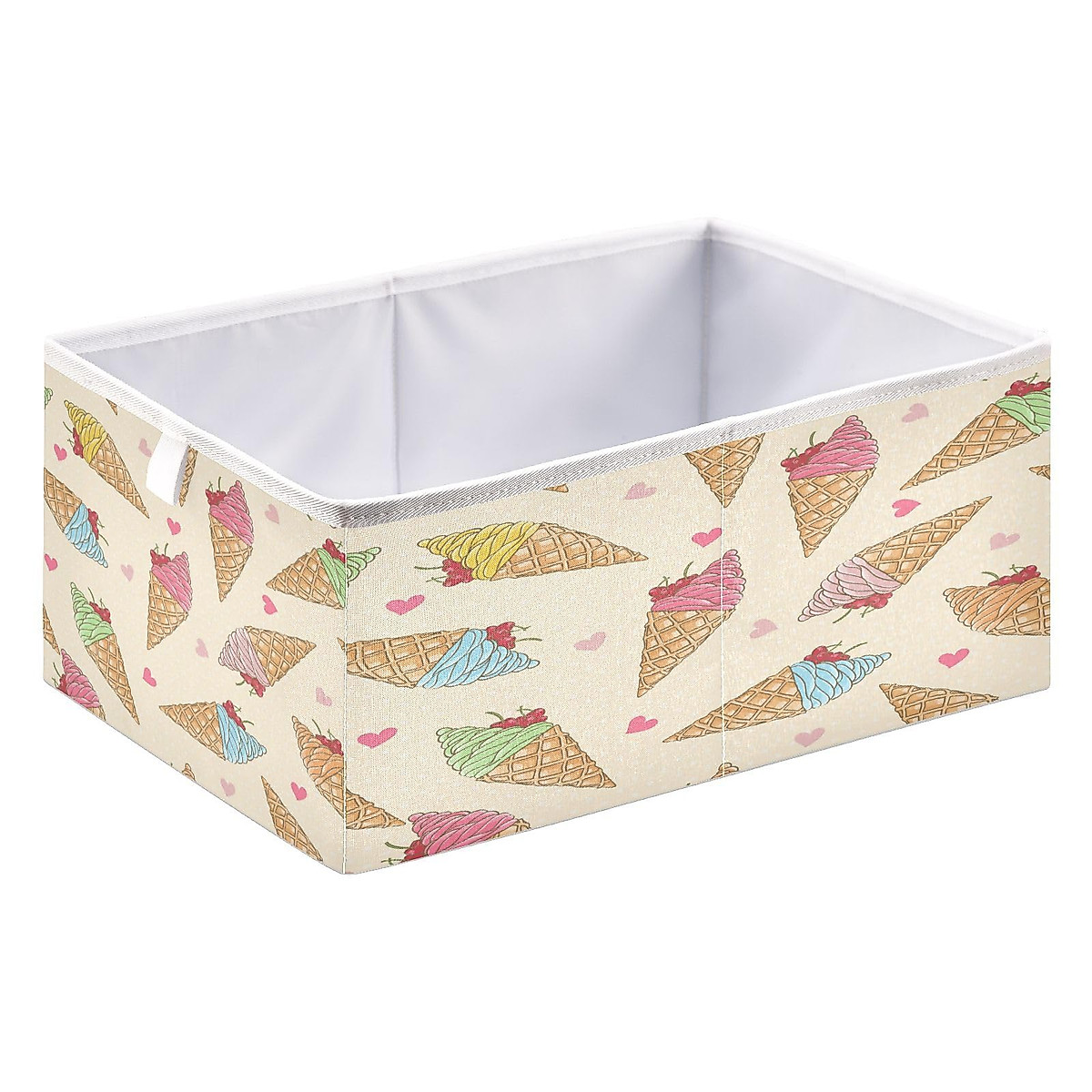 Nesatuwa Cute Ice Cream Rectangular Storage Box,Large Collapsible Organizer Storage Basket,Toy Storage Box for Clothes Toys Home Decor 15.8x10.6x7 In