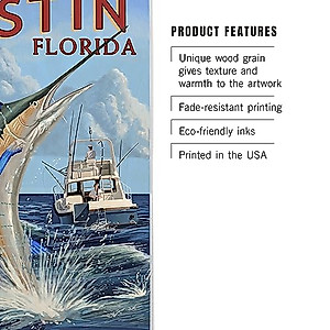 Lantern Press 6x9 Inch Wood Sign, Ready to Hang Wall Decor, Destin, Florida, Sailfish