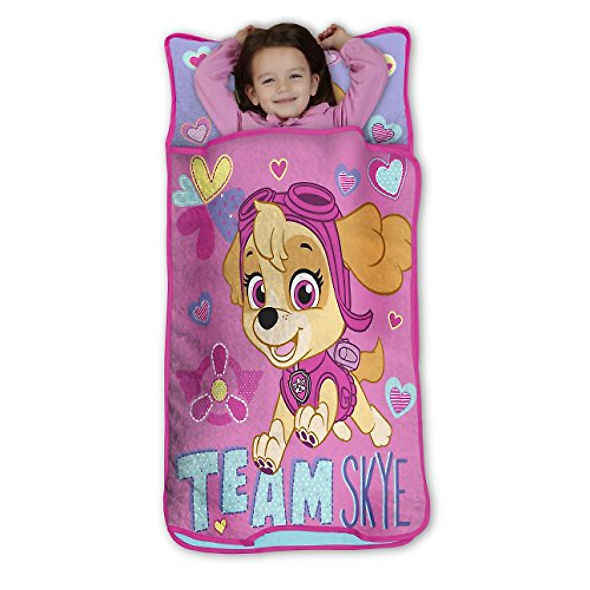 Paw Patrol Team Skye Toddler Nap-Mat Set - Includes Pillow and Fleece Blanket – Great for Girls Napping During Daycare or Preschool - Fits Toddlers, Pink
