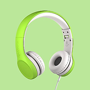 LilGadgets Connect+ Kids Headphones Wired with Microphone, Volume Limiting for Safe Listening, Adjustable Headband, Cushioned Earpads for Comfort, School Headphones for Kids, Green