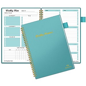 Weekly Planner Undated, Weekly Goals Schedule Planner Regolden-Book To Do List Notebook Calendars Organizers Habit Tracker Journal for Man & Women, Spiral Binding, Pocket, Pen Loop, 53 Weeks (7x10")