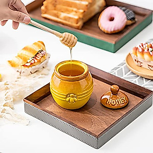 KEKEHOME Ceramic Honey Pot with Lid and Wooden Dipper, 10oz Small Porcelain Honey Jar for Home Kitchen Honey Syrup Jam Jelly