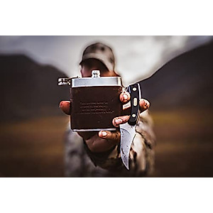Old Timer 7.1in Full Tang Skinner Knife, 3.3in Clip Point Blade, Black Handle, Leather Sheath - For Hunting, Camping, Outdoors
