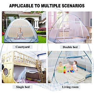 Tinyuet Mosquito Net for Bed, Portable Double Door Pop-up Mosquito Netting with Net Bottom, 59x78.7in Bed Tent for Indoor and Outdoor Use, Insect Screen - Brown Edge