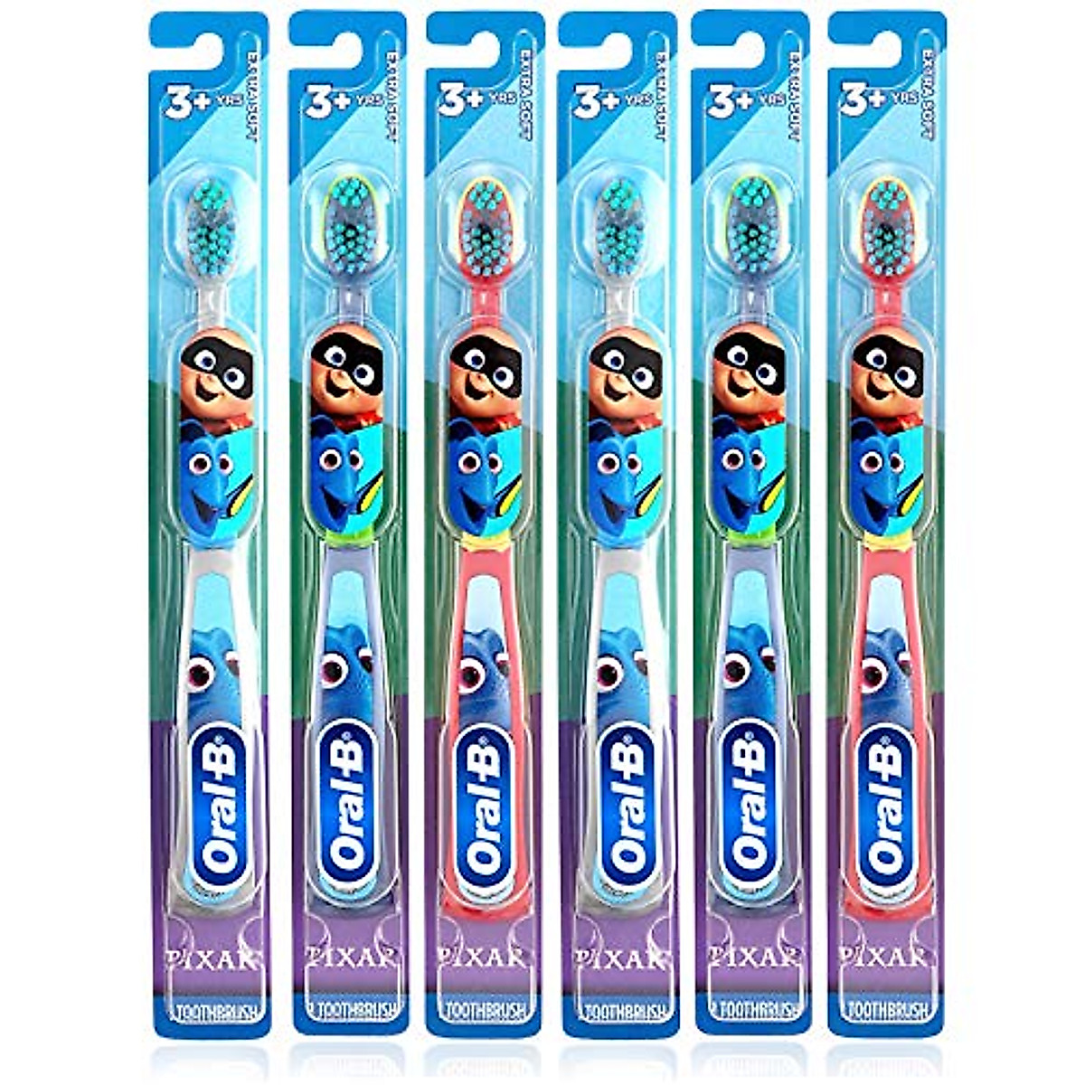 Oral-B Battery Powered Kids Manual Toothbrush, Finding Dory Characters, for Children and Toddlers 3+, Extra Soft Bristles - Pack of 6 (Characters and Colors Vary)