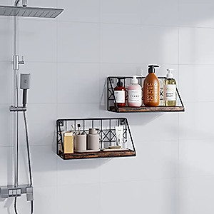 JOIN IRON Set of 2 Wall Mounted Floating Shelves Wood Rustic Storage Shelves for Bedroom, Bathroom, Living Room(Brown)