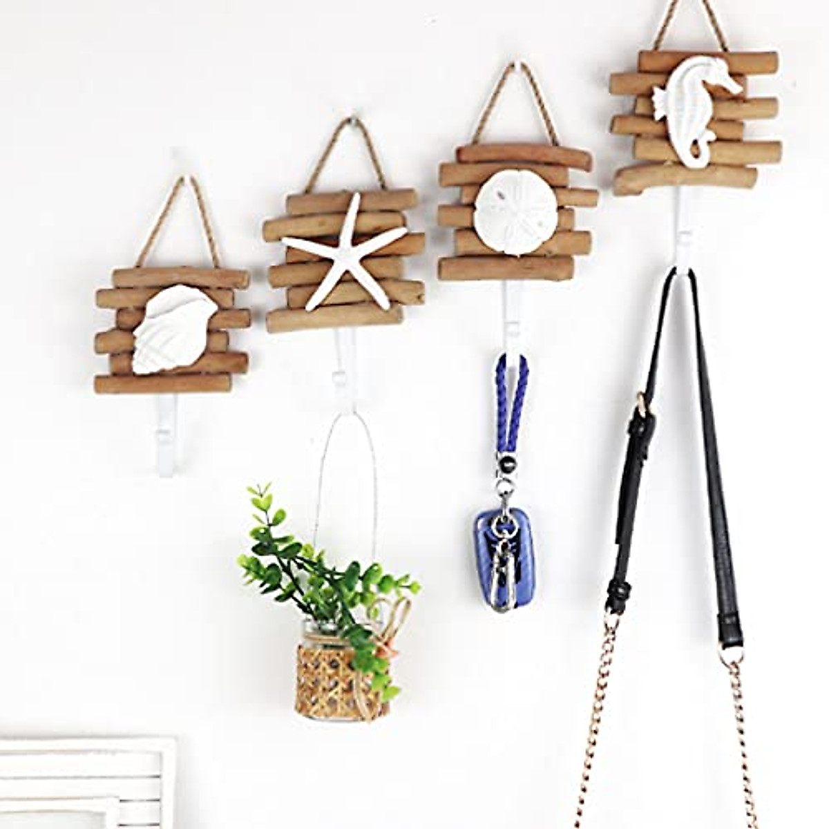 HEALLILY Nautical Wall Hook Mediterranean Coat Hook Towel Wall Hooks Wooden Hangers Nautical Beach Signs Rustic Wall Decor for Bedroom Living Room 2PCS