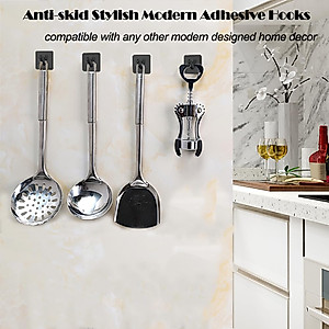 Fotosnow Adhesive Towel Hooks Heavy Duty Towel Racks Holder Stick on Shower Hooks Waterproof for Hanging Stainless Steel Black-Bathroom Kitchen 4 Packs