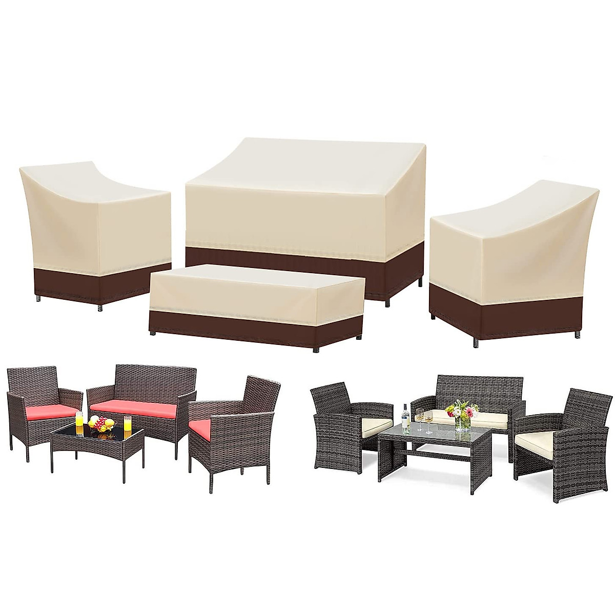 SIRUITON Patio Furniture Cover Set ,Fit for 4 Pieces Patio Outdoor Rattan, Wicker Chair Conversation Furniture Sets,Heavy Duty Durable and Water Resistant Fabric (Yellow)