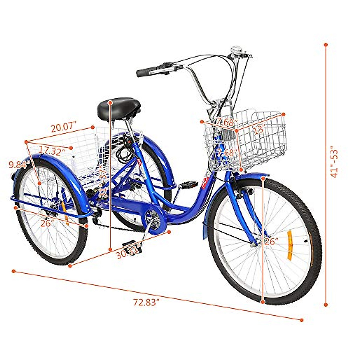 PEXMOR Adult Tricycle, 24/26 Inch 7 Speed 3 Wheel Bikes Tricycle for Adults, Adult Trike for Women/Men/Seniors, Three Wheel Cruiser Bike w/Folding Front & Rear Basket for Shopping/Recreation/Picnic