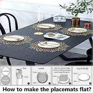 Xmkuwa Placemats 15 inch Pressed Vinyl Round Table Mates for Dining Table Set of 6, Washable and Wipeable Kitchen Place Mat for Holiday Wedding Dinner Table Decoration Mat (Gold A)