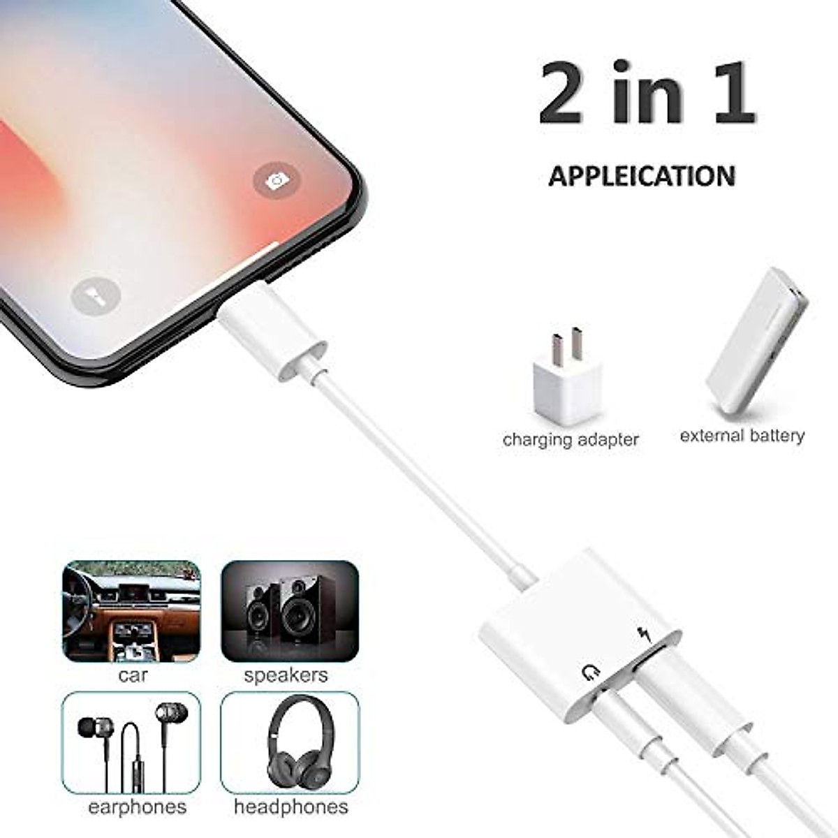 [Apple MFi Certified] 2 Pack Lightning to 3.5mm Headphone Jack Adapter 2 in 1 iPhone Headphones Adapter Charger and Aux Audio Splitter for iPhone 14/13/12/11/XS/XR/X/8/7 Charging+Music Control