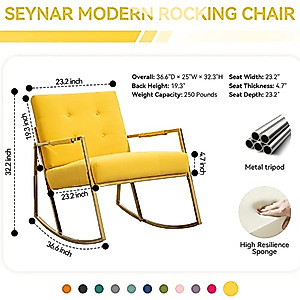 SEYNAR Rocking Chair,Upholstered Accent Chairs,Comfy Glider Living Room Chairs for Padded Seat with Golden High Armrest,Rocking Chair Nursery for Living Room,Dining Room,Bedroom,Kitchen(Yellow)