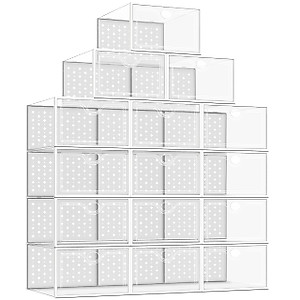 Pinkpum 15 Pack X-Large Shoe Storage Boxes Fit Size 12, Shoe Organizer for Closet Clear Plastic Stackable Shoe Dispaly Case Holder Bins, Sneaker Storage for Sneakerheads White