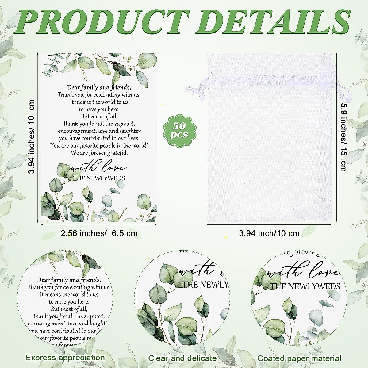 Uiifan 50 Sets Wedding Party Favors for Guests Eat Drink and Stay Married Stainless Steel Shot Glasses Metal Cups Cards with Wedding Thank You Cards and Organza Bags Wedding Souvenirs Bridal Shower