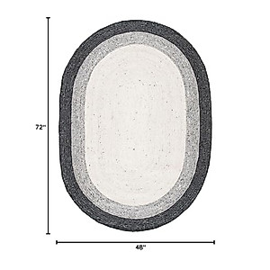 SAFAVIEH Braided Collection 4' x 6' Oval Grey/Ivory BRD903A Handmade Country Cottage Reversible Wool Entryway Foyer Living Room Bedroom Kitchen Area Rug