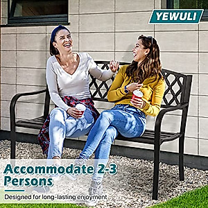 Yewuli 50" Metal Bench Outdoor Garden Benches Porch Patio Bench Weatherproof, Modern Park Benches for Outside Patio Furniture Loveseats Decor Cast Iron Frame, Black