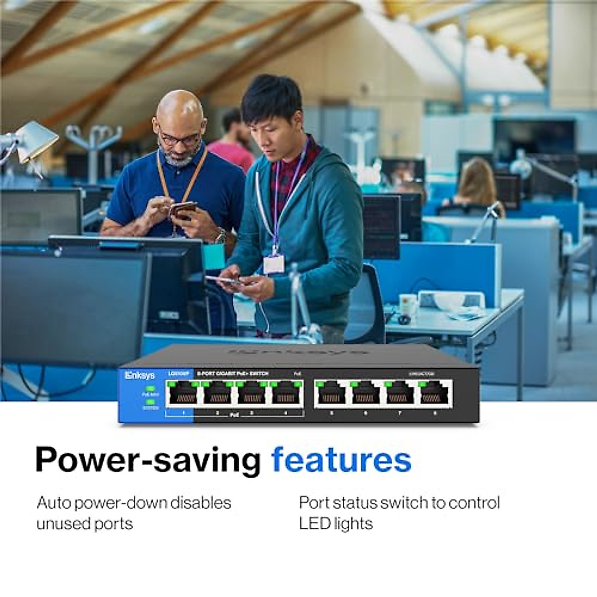 Linksys LGS108P 8 Port Gigabit Unmanaged Network PoE Switch with 4 PoE+ Ports @ 50W - Ideal for Business, Home, Office, IP Surveillance - Desktop Ethernet Switch Hub with Metal Housing