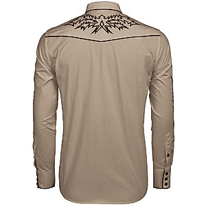COOFANDY Mens Western Cowboy Shirt Embroidered Denim Long Sleeve Casual Button Down Shirt (Large, Khaki)