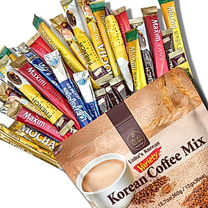 Instant Coffee Mix Packets Single Serve - Korean Variety Coffee Sampler 30 Sticks of 6 Different Flavors, Maxim Mocha, White Mocha, Original Maxim French Café (Variety 30 Pack)