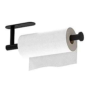 Paper Towel Holder Under Cabinet, Kitchen Paper Towel Holder Wall Mount, Self Adhesive Paper Towel Roll Holder SUS304 Stainless Steel Paper Towel Bar Paper Towel Rack - Black
