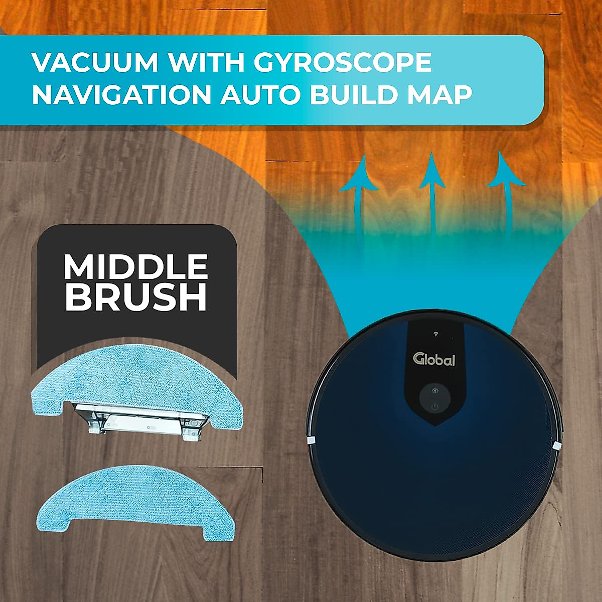 GLOBAL ELECTRONICS Robot Vacuum Cleaner, Wi-Fi, Personalized Cleaning Recommendations, Compatible with Alexa, Good for Pet Hair, Self-Charging, Robotic Vacuum Cleaner for Hardfloor and Carpet Cleaner