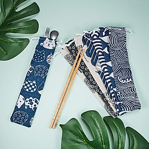 Outus 20 Pieces Straw Carrying Case Reusable Straws Cutlery Pouch Portable Straw Travel Canvas Bag for Straws, Knife, Fork, Spoon, Chopsticks