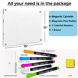 Acrylic Note Board Refrigerator Dry Erase Board Magnetic Clear 15”x11" Includes 4 Dry Erase Markers