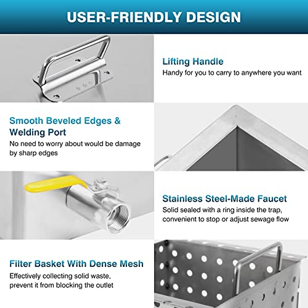 IRONWALLS 8LBS Top Inlet Commercial Grease Interceptor, Stainless Steel Grease Trap 4 Gallon, Under Sink Grease Trap Waste Water Oil-water Separator for Restaurant, Cafe, Canteen, Factory, Kitchen