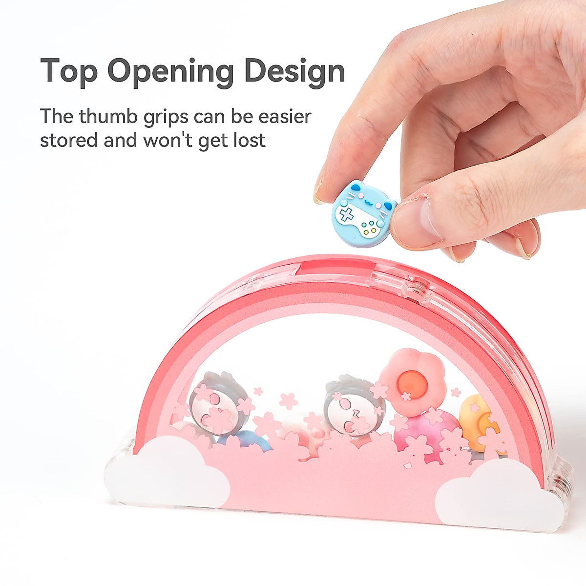 GeekShare Clear Acrylic Thumb Grips Storage Box for Switch/Lite/OLED, PS4/PS5, Xbox-Portable Magnetic Storage Case for Joystick Button Caps -- Rainbow Cloud