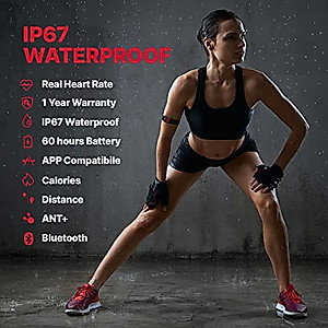 FITCENT Heart Rate Monitor Armband with Blutooth ANT+, Optical Armband Heart Rate Monitor, HRM Arm Band for Peloton IFit Strava Wahoo Zwift Garmin Watch (Black)