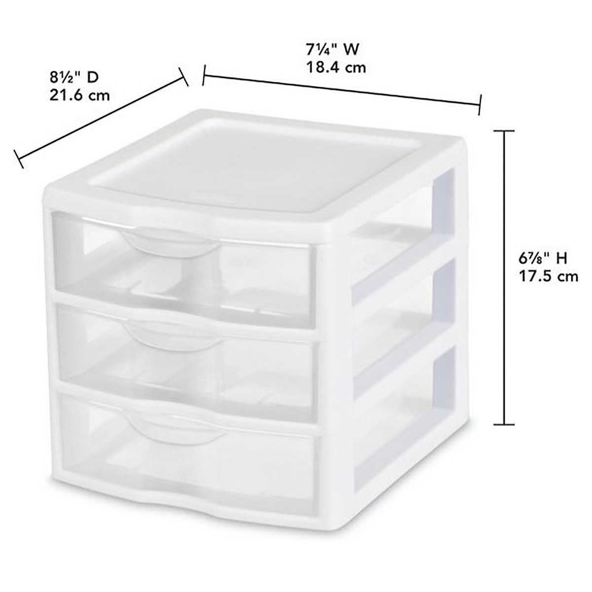 Sterilite 20738006 Small 3 Drawer Unit, White Frame with Clear Drawers, 6-Pack