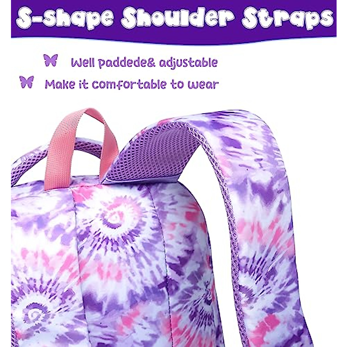 BLUEFAIRY Kids Backpack for Girls Elementary Primary Middle School Bags for Teens Childs Tie Dye Bookbags Cute Durable Travel Gifts Morrales Mochilas para Niñas de 4 5 6 7 8 9 Nños 17 Inch (Purple)